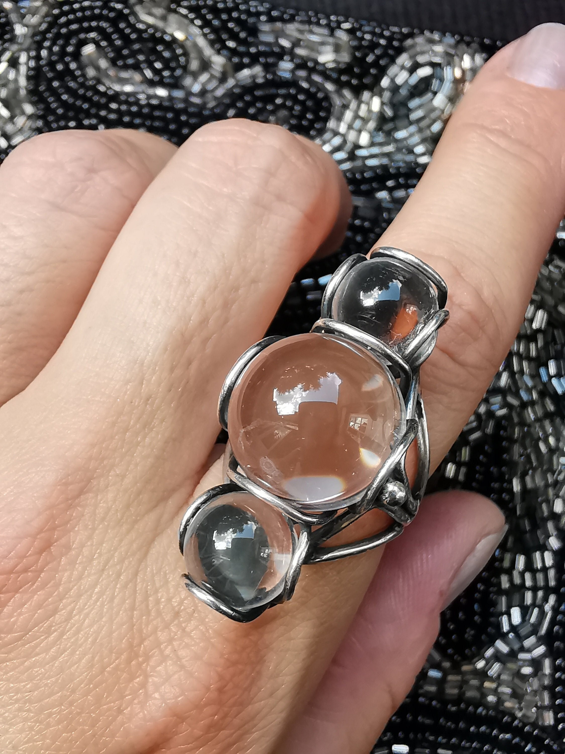 Pools of Light Ring , Sterling Silver , Crystal Quartz Spheres - Etsy