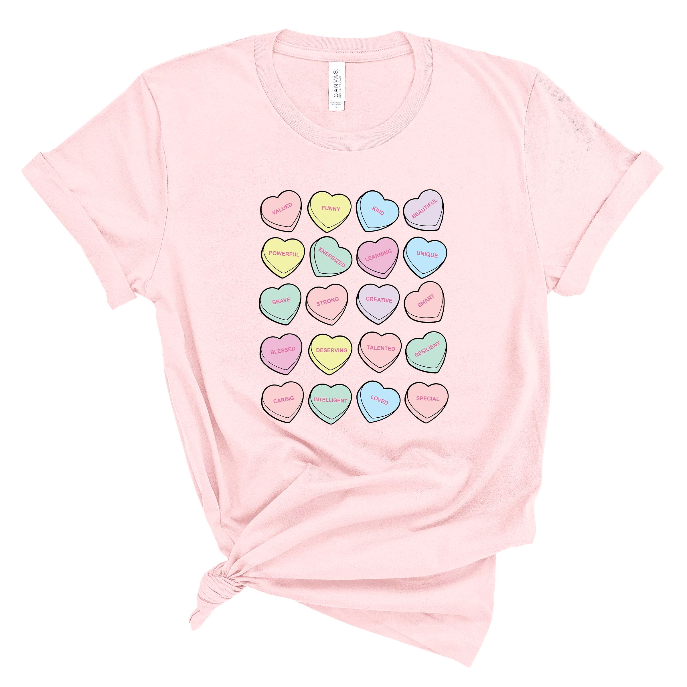 POSITIVE AFFIRMATIONS Valentine's Conversation Heart Candy Heart Shirt ...