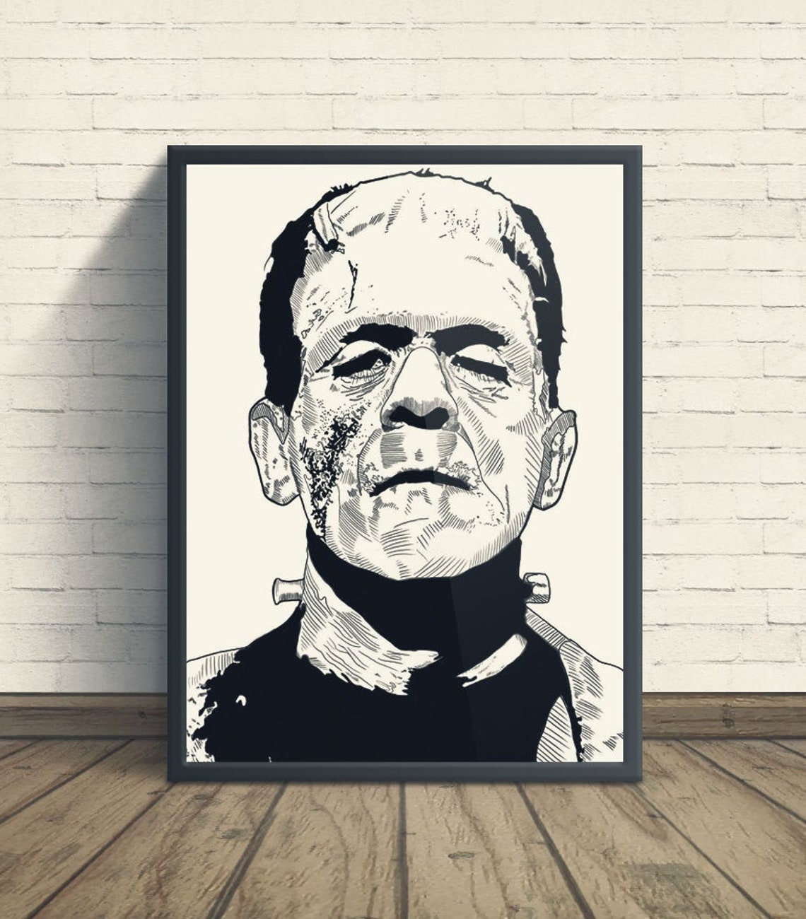 Frankenstein dibujado a mano original arte impresión / ilustración ...