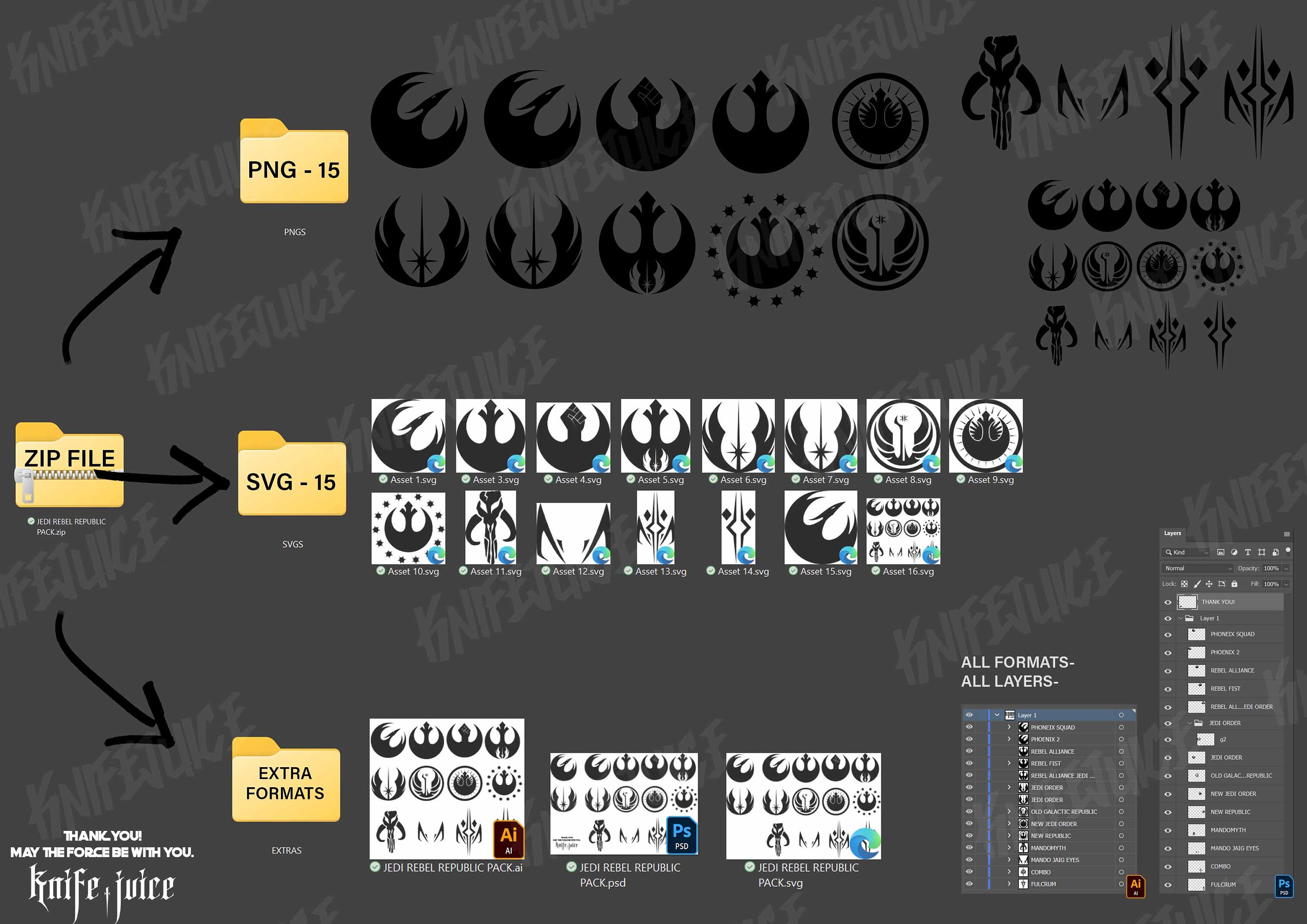 Jedi Order Rebel Alliance Republic Mandalorian Symbol Pack - STAR WARS ...