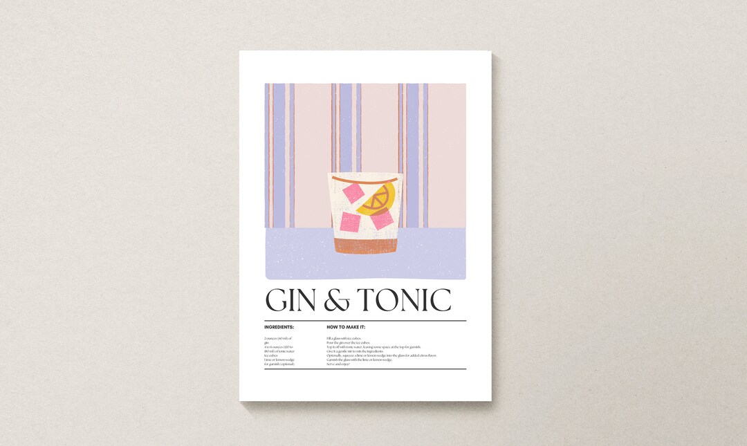 Gin Tonic Cocktail Printable Trendy Kitchen Art Bar Cart - Etsy