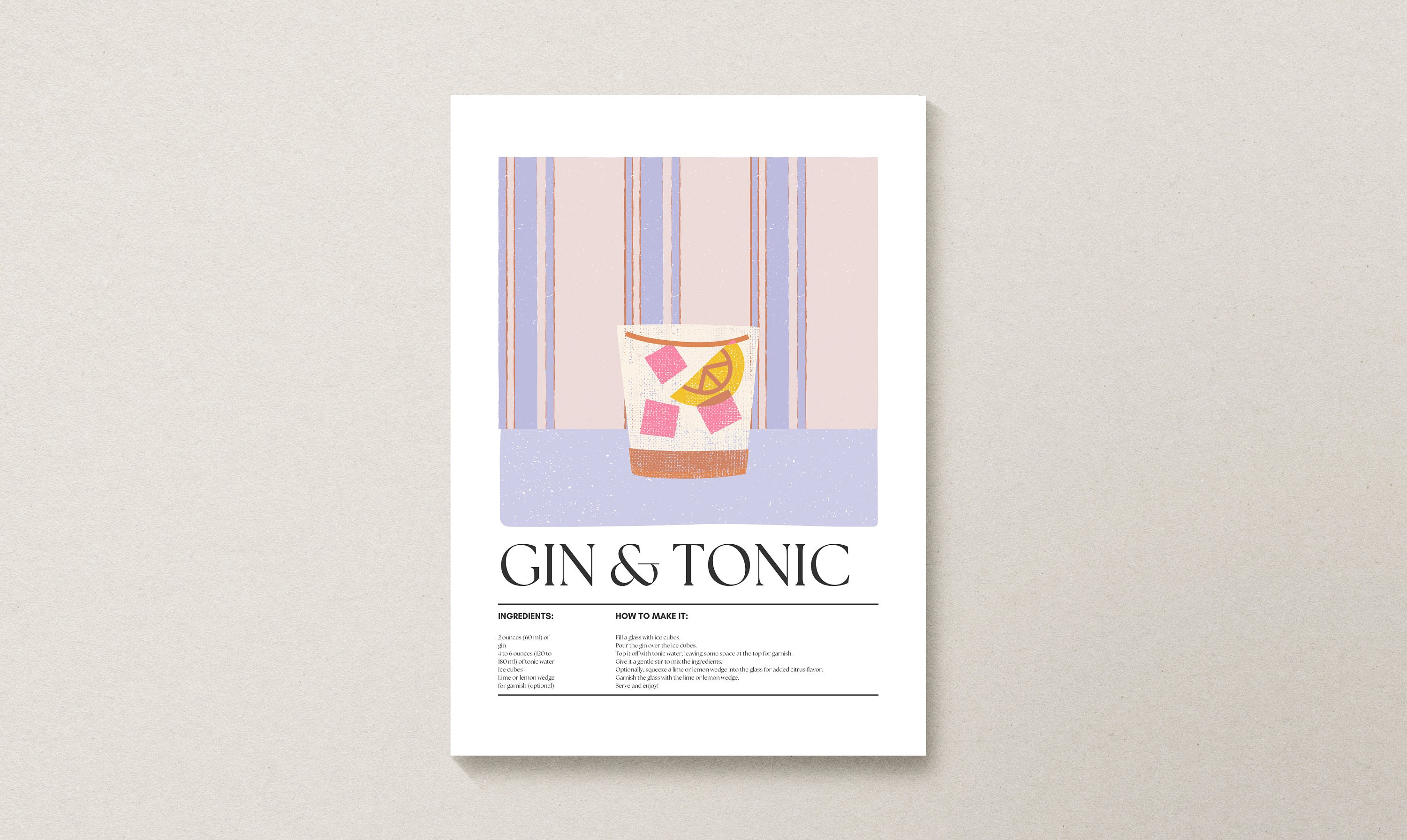 Gin Tonic Cocktail Printable Trendy Kitchen Art Bar Cart - Etsy