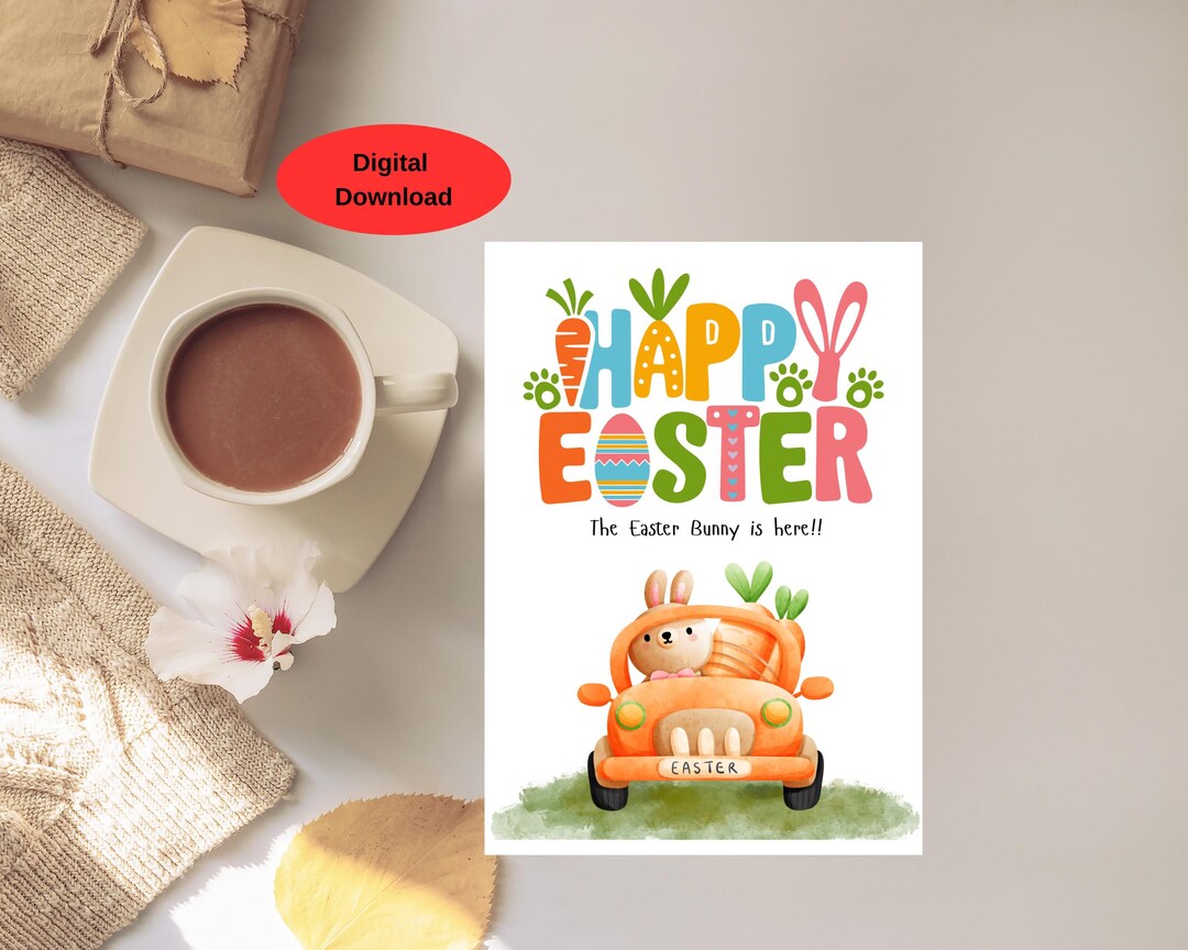 Printable Easter Card, Easter Greeting Card With Bunny Rabbit in Carrot ...