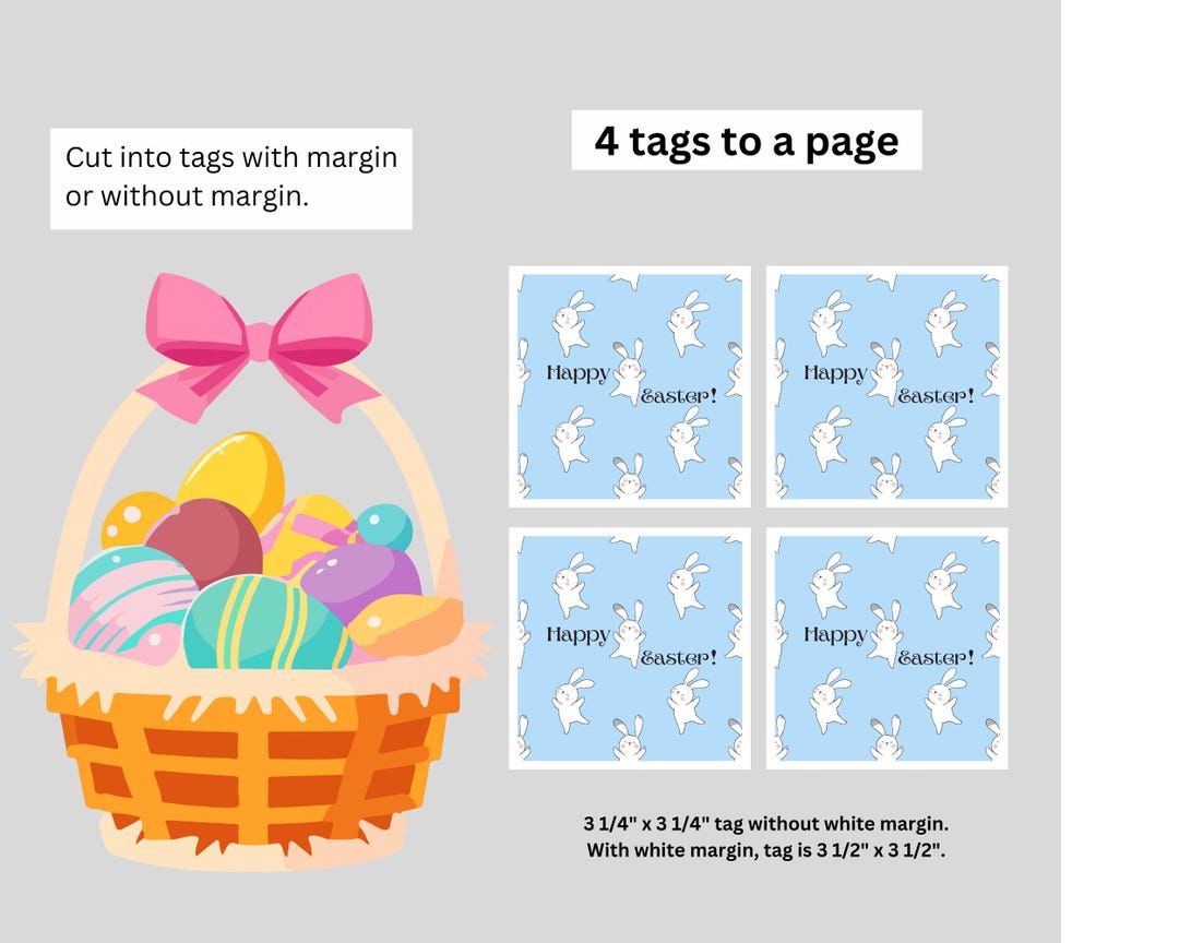 Printable Easter Basket Tags, Four Gift Tags for Easter Basket or Gift ...