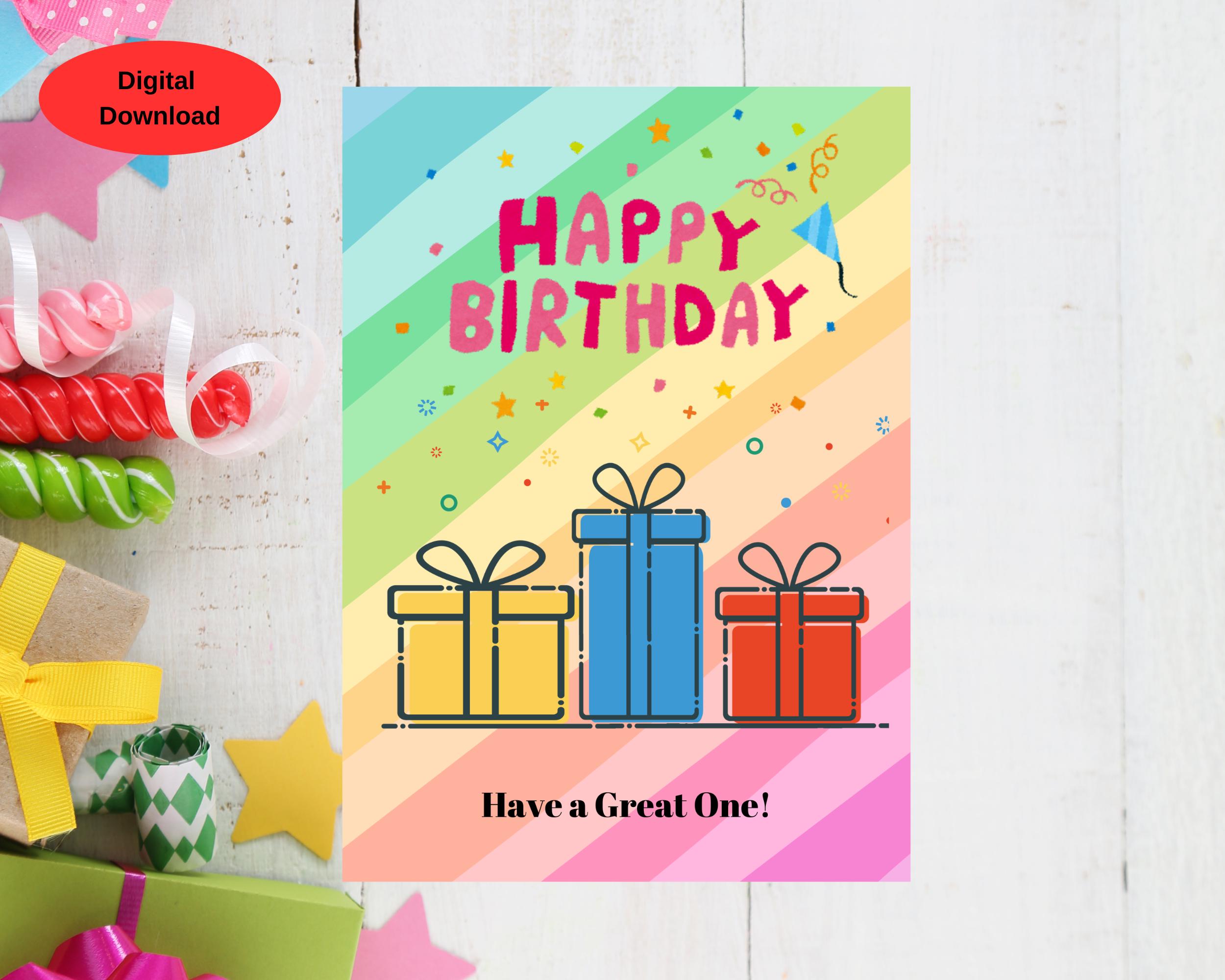 Printable Colorful Birthday Card, Ready to Print Birthday Card ...