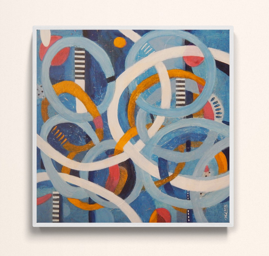 Original Abstract Art With Blue Circles, Acrylic Wall Art Painting W ...