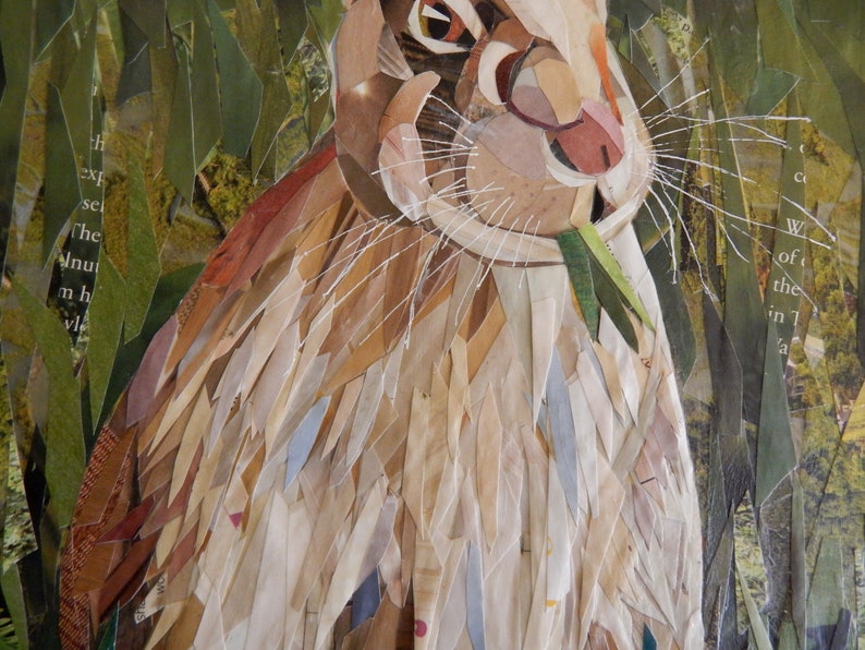 Paper Collage Original Wall Art, Rabbit Bunny Collage Mixed Media Art ...