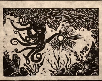 Octopus Linocut - Etsy