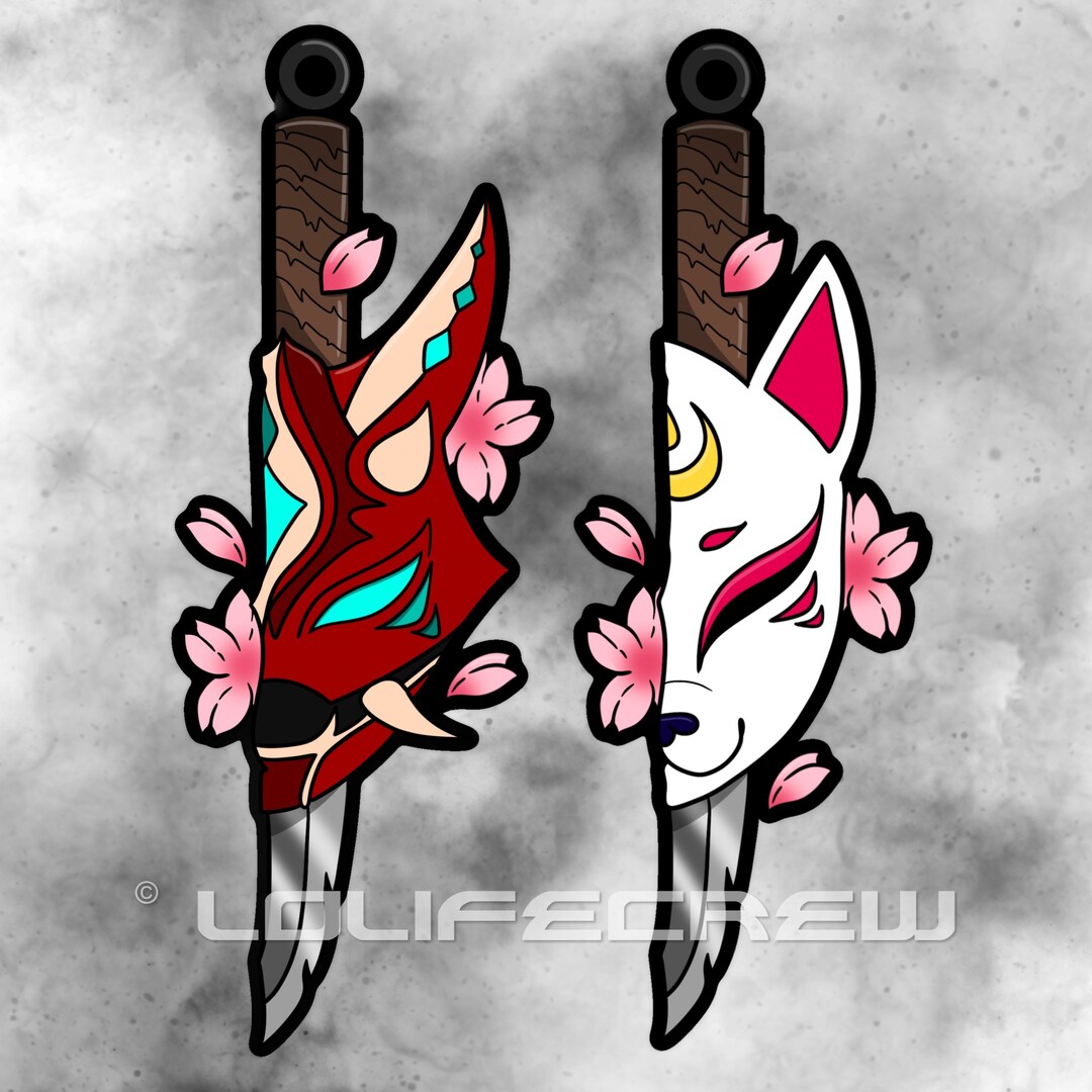 Kitsune Fox & Oni Blade Sticker - Etsy