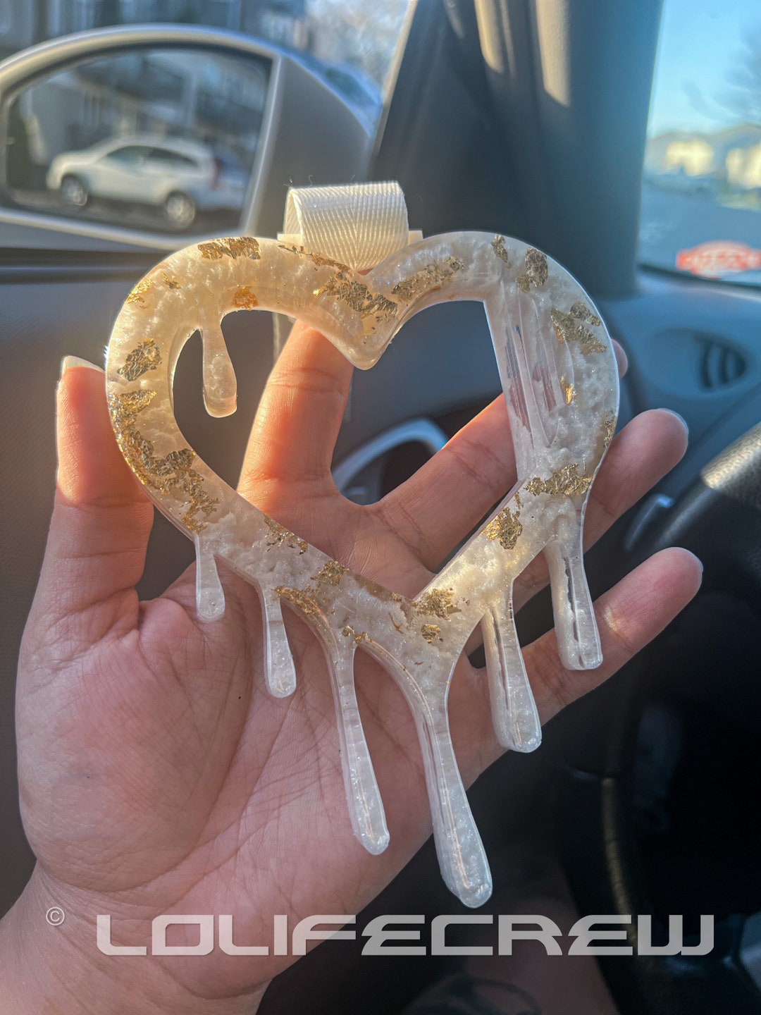 White Mica / Gold Foil Drippy Heart Tsurikawa - Etsy