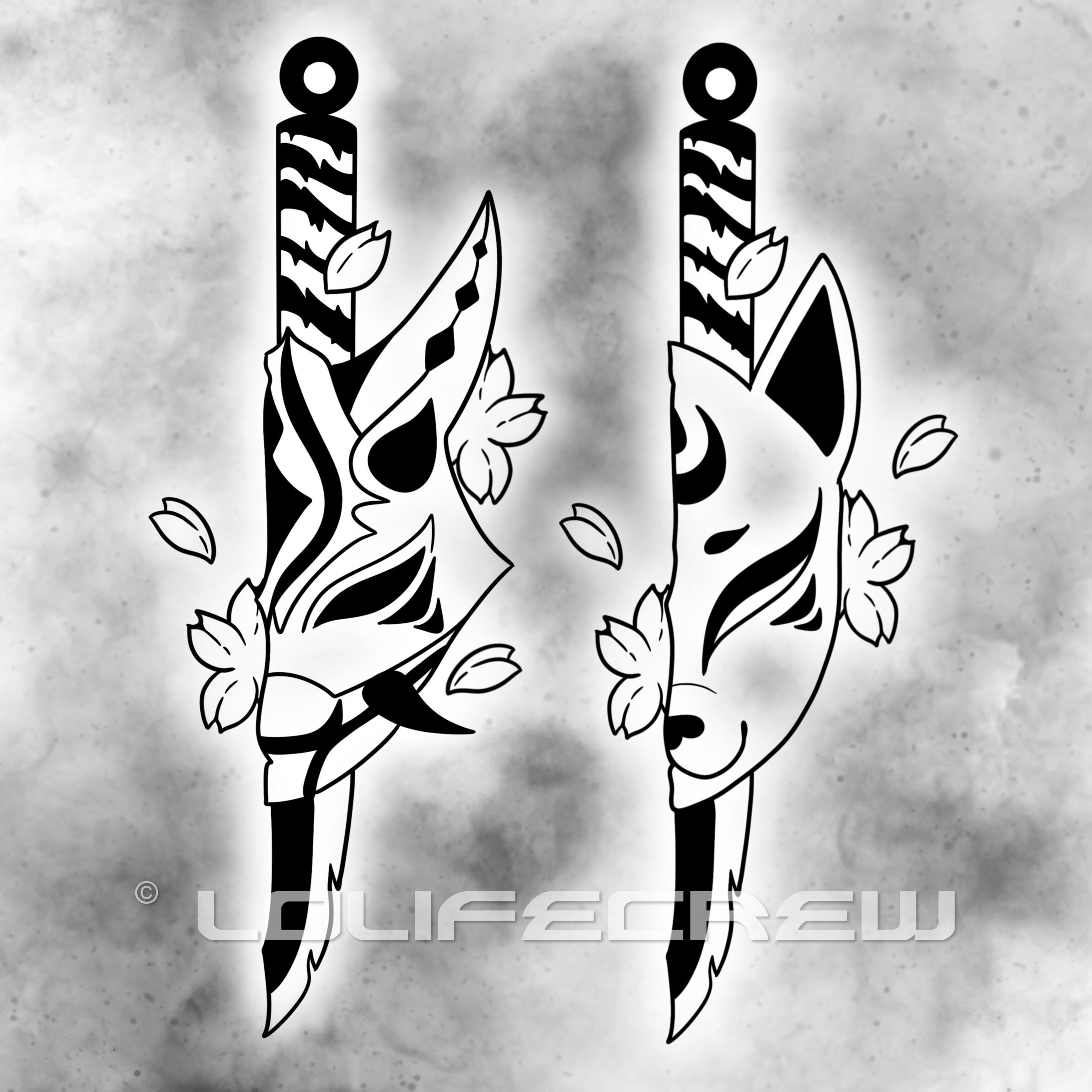 Calcomanía Kitsune Fox & Oni Blade - Etsy México
