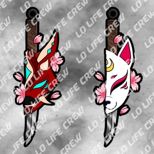 Kitsune Fox & Oni Blade Sticker - Etsy