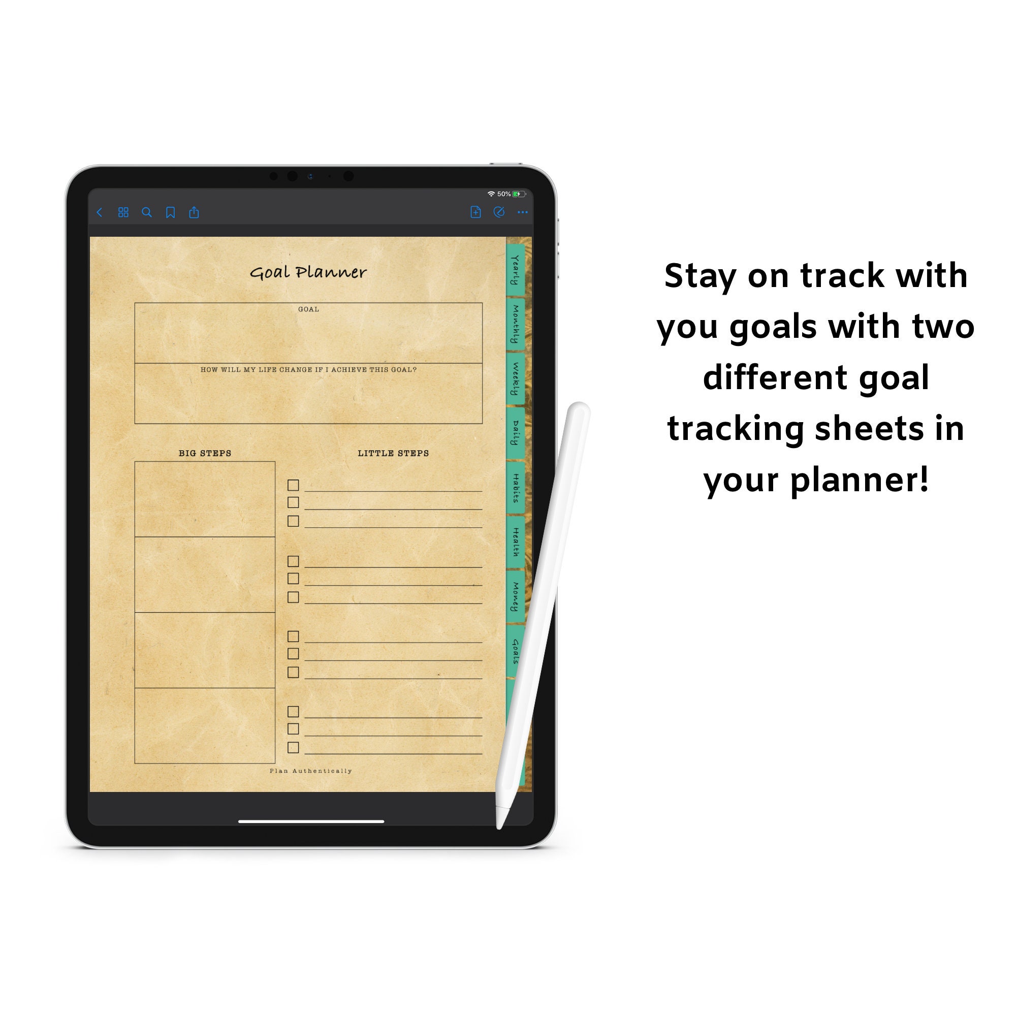 Undated Digital Planner, Life Planner, Teal Gold Planner, Vintage ...