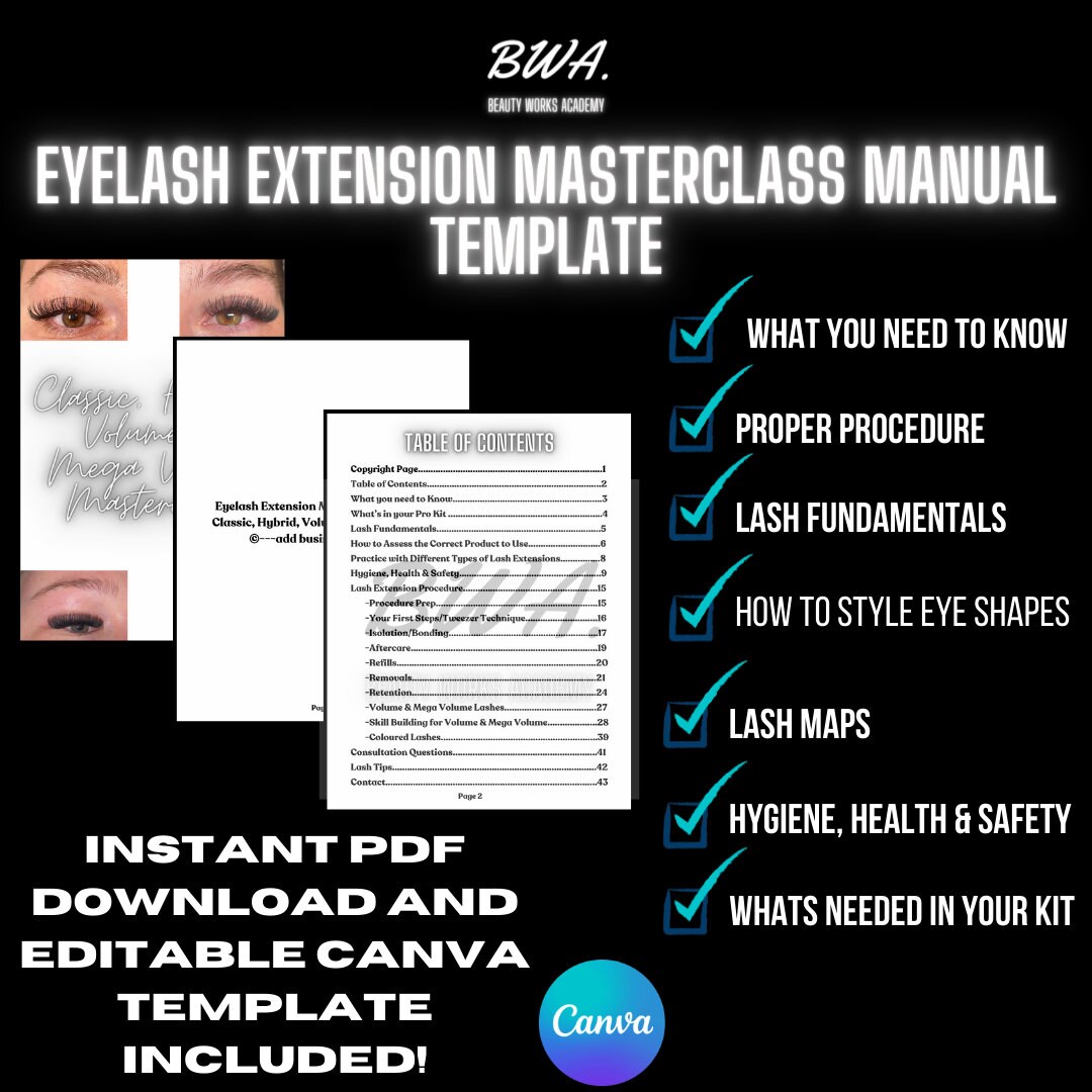 EDITABLE Lash Masterclass Manual! INCLUDES Classic, Hybrid, Volume ...