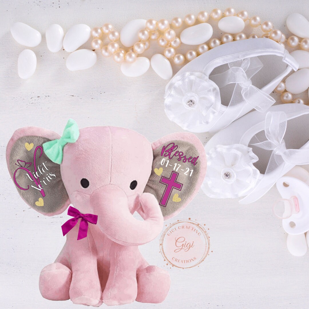 Personalized Pink Elephant Plush, Baptism Gift, Godparent Gift - Etsy
