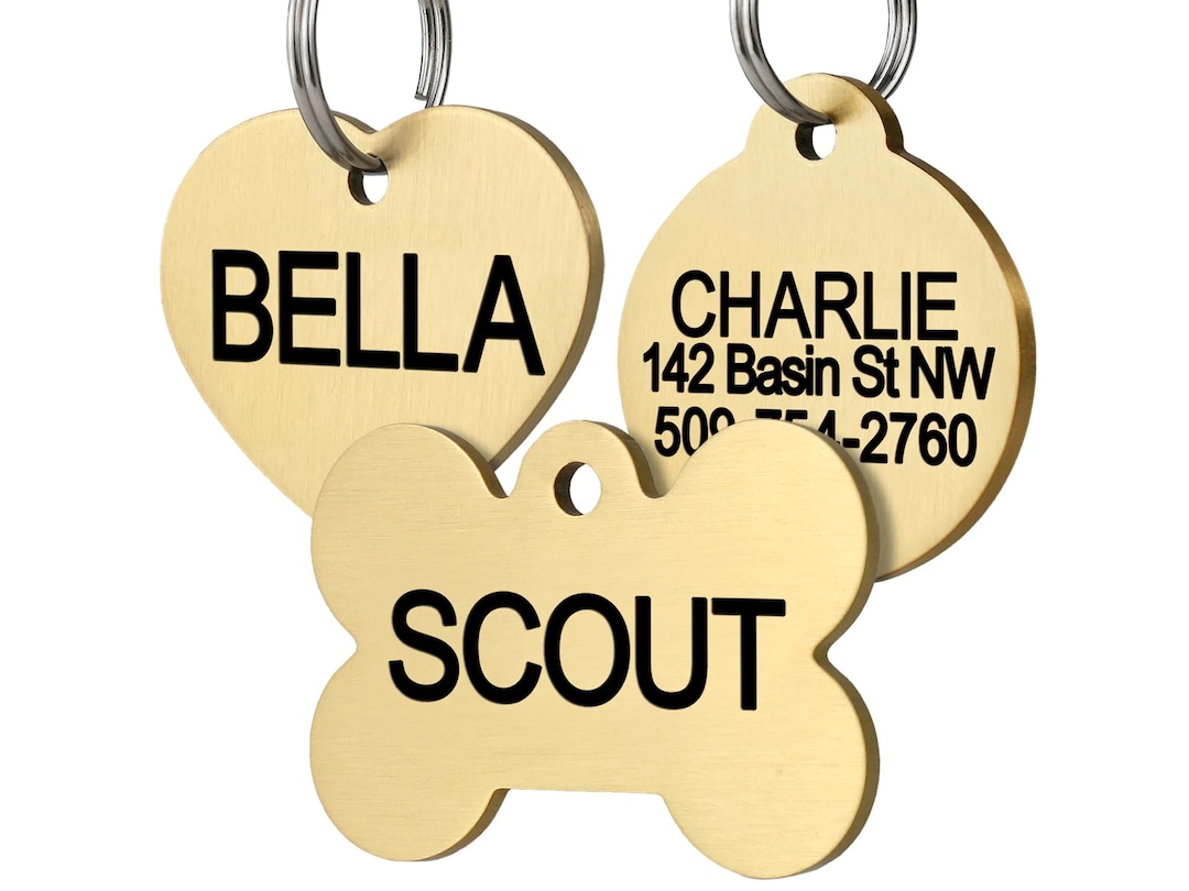 Gotags Brass Dog Tags, Engraved Pet Tag in Bone, Round & Heart Shape ...
