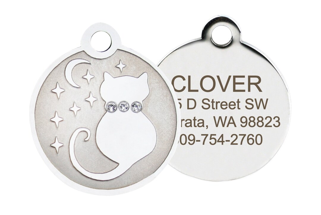 Gotags Personalized Cat Tag With Moon, Stars and Crystals - Stainless ...