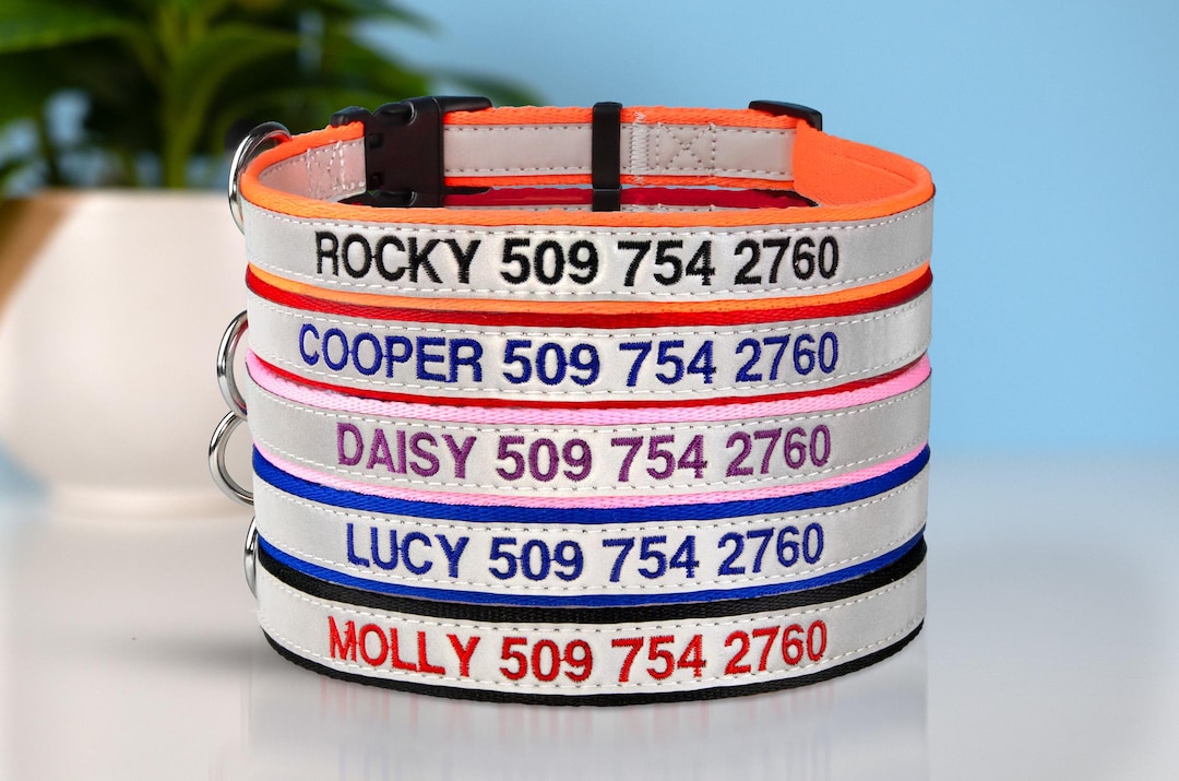 Gotags Reflective Dog Collar Personalized, Embroidered Dog Collar With ...