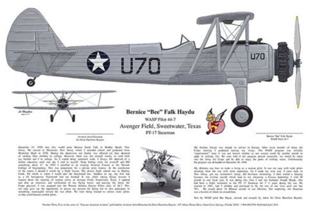 WASP Pilot Bee Haydu, PT-17 Pilot, Autographed Artwork by E. Boyette - Etsy