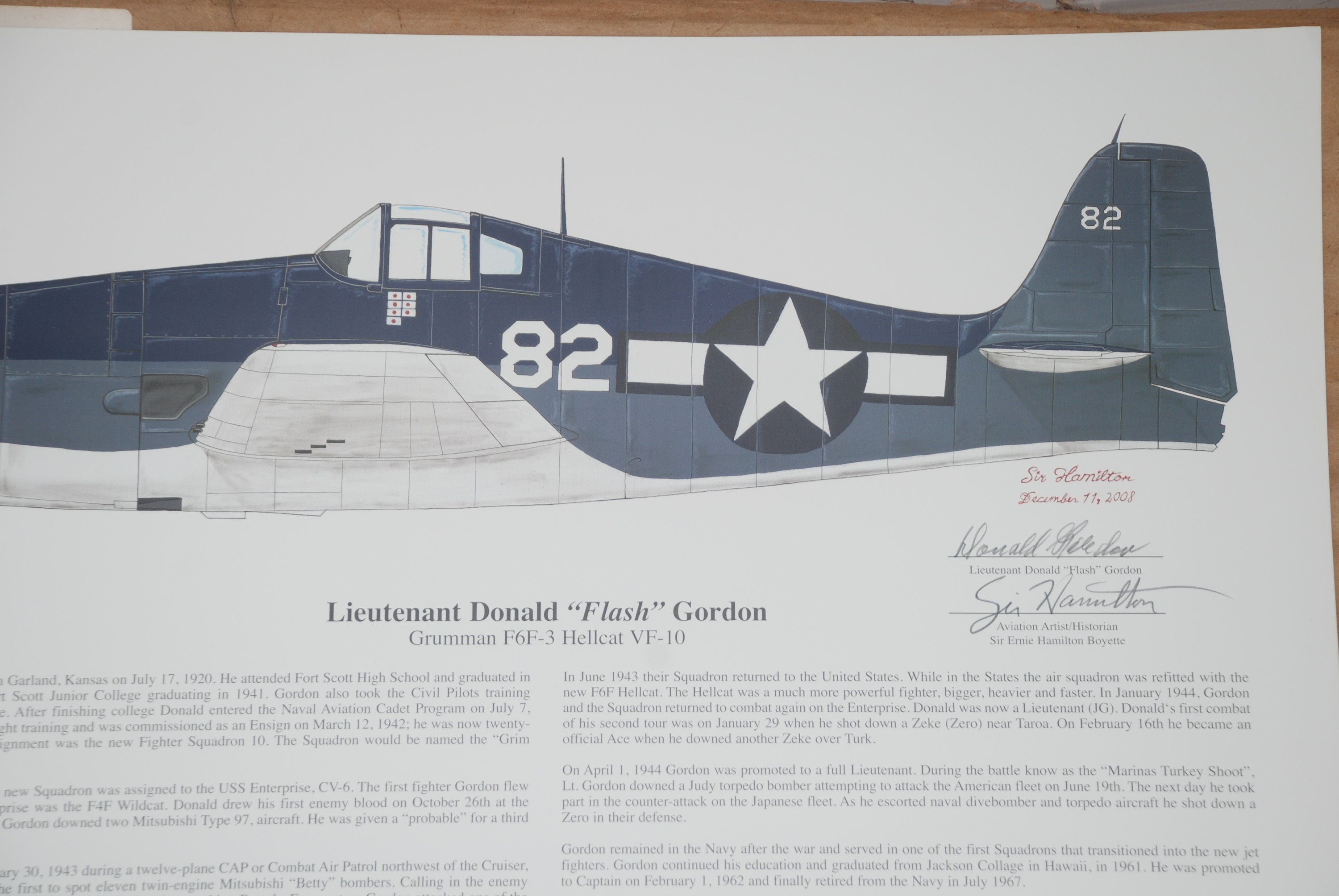 F8F Navy Hellcat Ace, "flash" Gordon, Autographed Artwork by E. Boyette ...