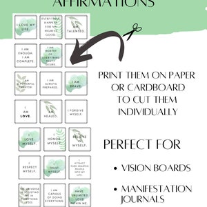 48 Self Love Affirmation Cards Printable Green Affirmation | Etsy