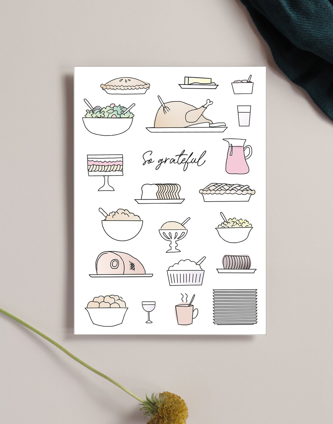 Thanksgiving Feast Line Drawing Illustration and Texts SVG - Etsy