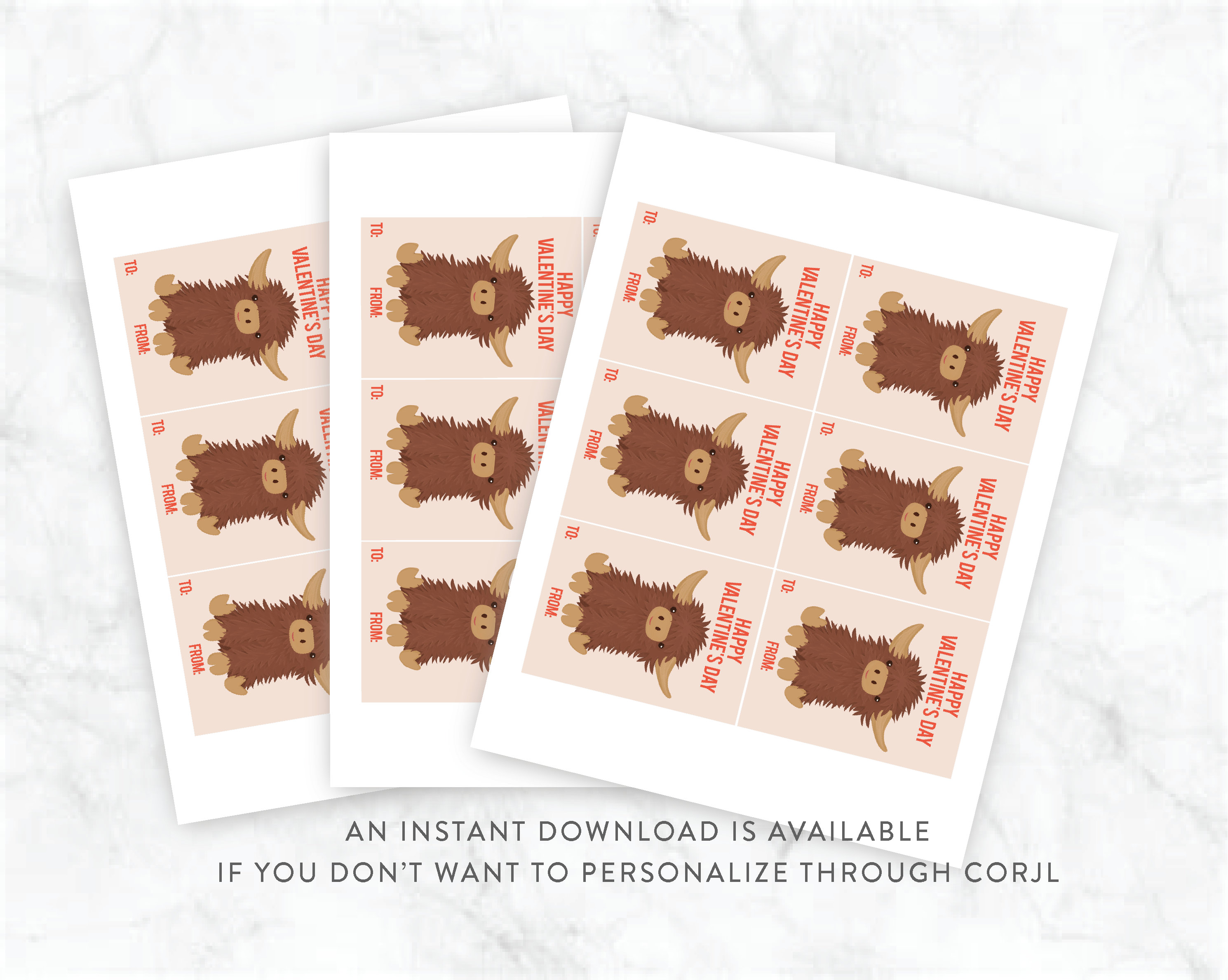 Cute, Shaggy Cow Kids Classroom Valentine Cards Download - Etsy