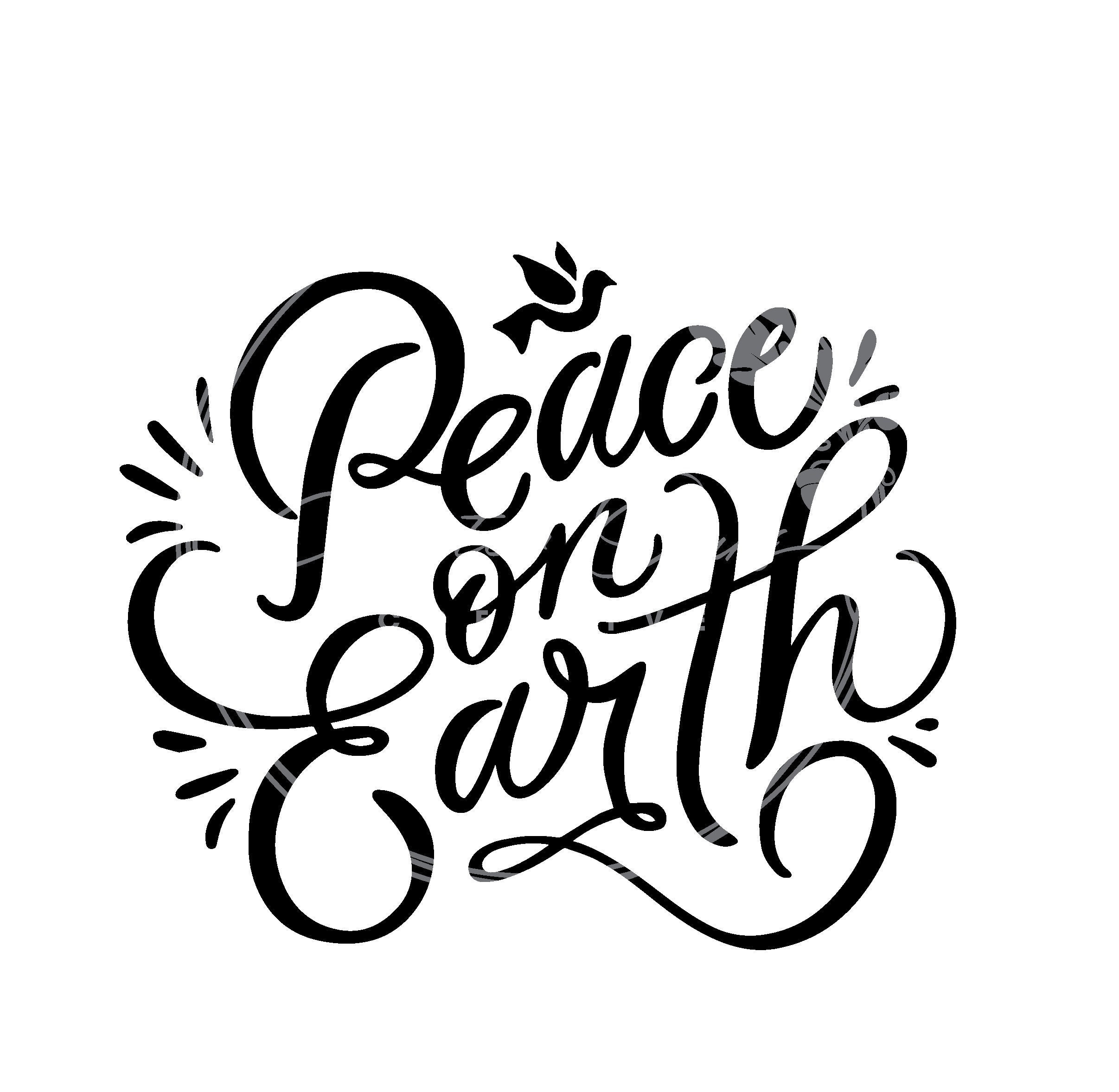 Hand-created Peace on Earth Script With Dove Christmas SVG PNG Digital ...