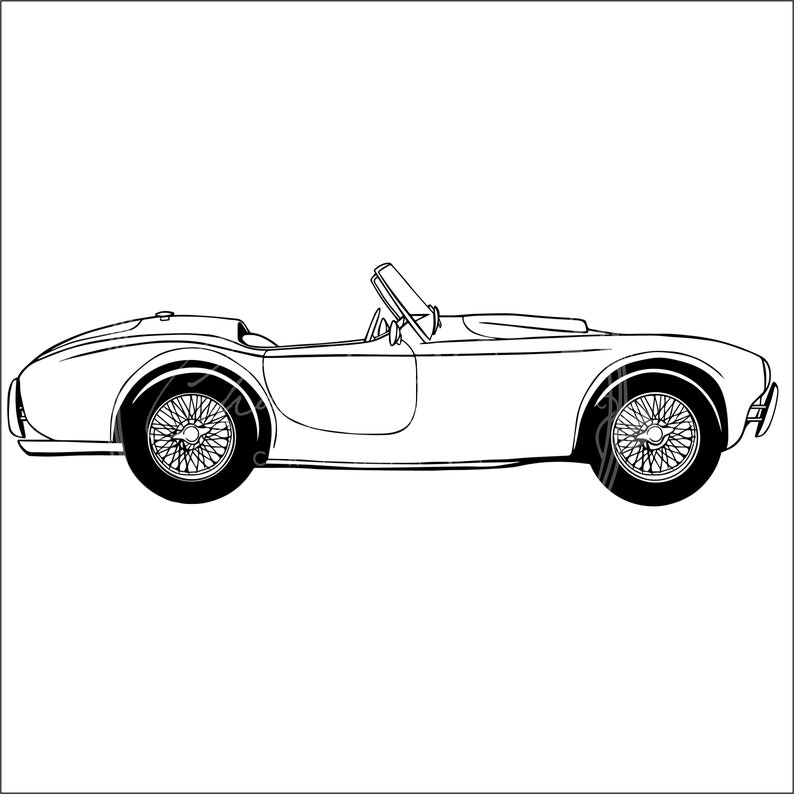 1963 1960's Shelby Cobra Classic Car Vehicle Line Drawing/illustration ...