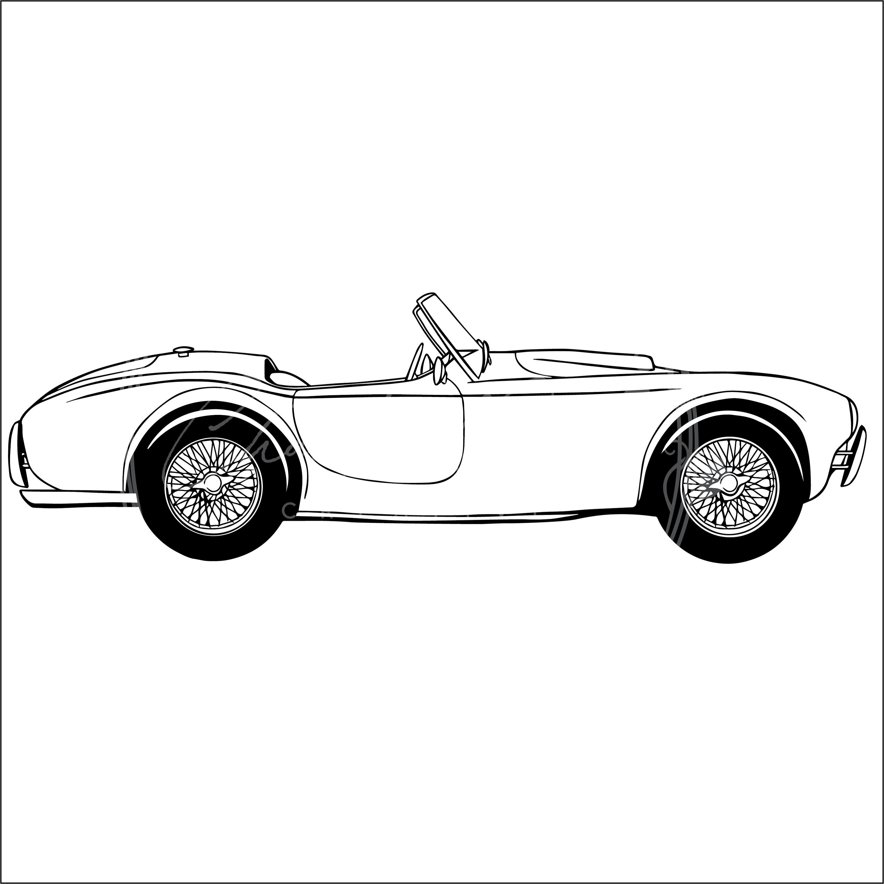 1963 1960's Shelby Cobra Classic Car Vehicle Line Drawing/illustration ...