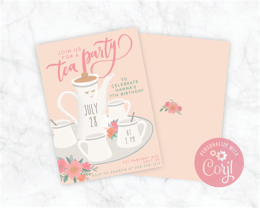 Cute Tea Party Custom Birthday Party Invitation Download - Etsy