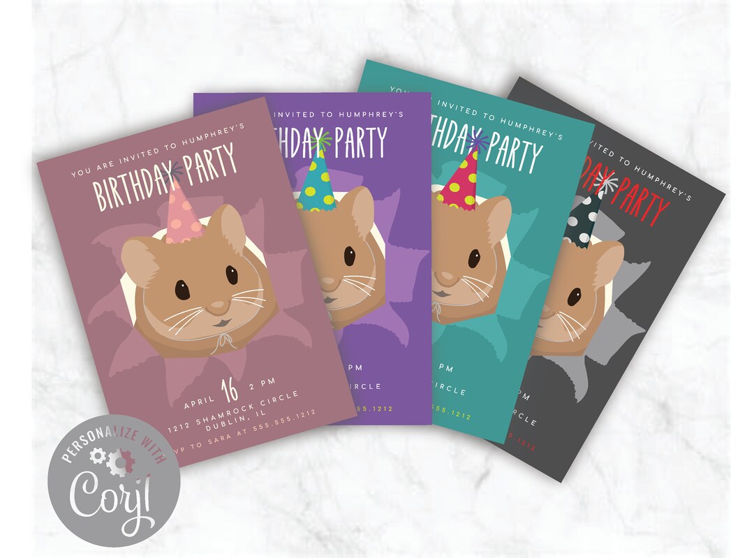 Cute Hamster Custom Birthday Party Invitation Download - Etsy