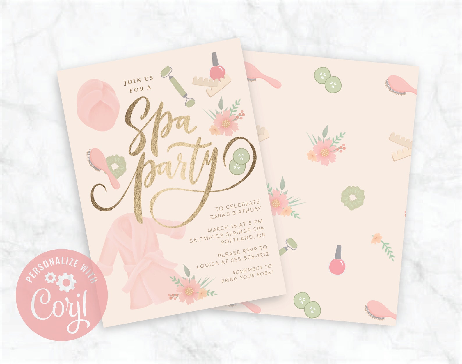 Elegant Spa Party Custom Party Invitation Download - Etsy