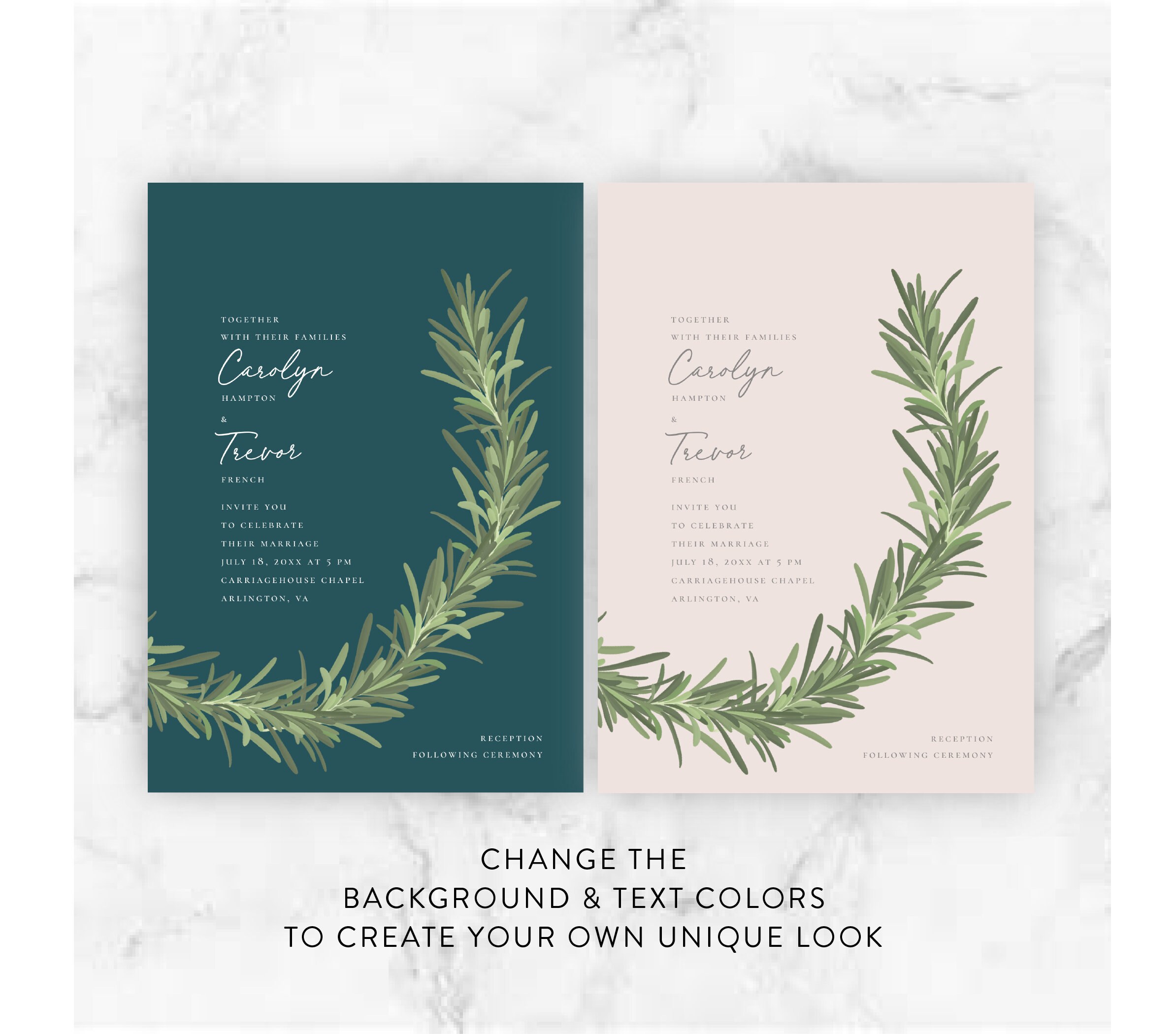Elegant Rosemary Garland Custom Wedding Suite Invitations - Etsy