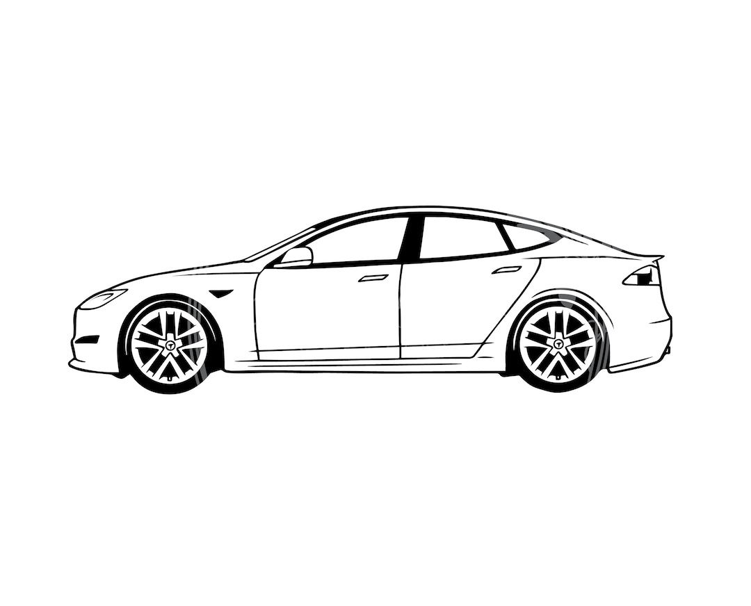 TESLA Dibujo/ilustración de la línea del vehículo eléctrico SVG ...