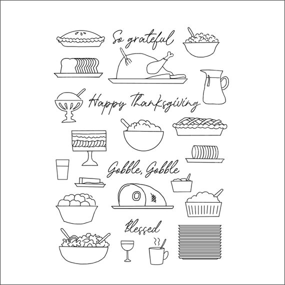 Thanksgiving Feast Line Drawing Illustration and Texts SVG - Etsy