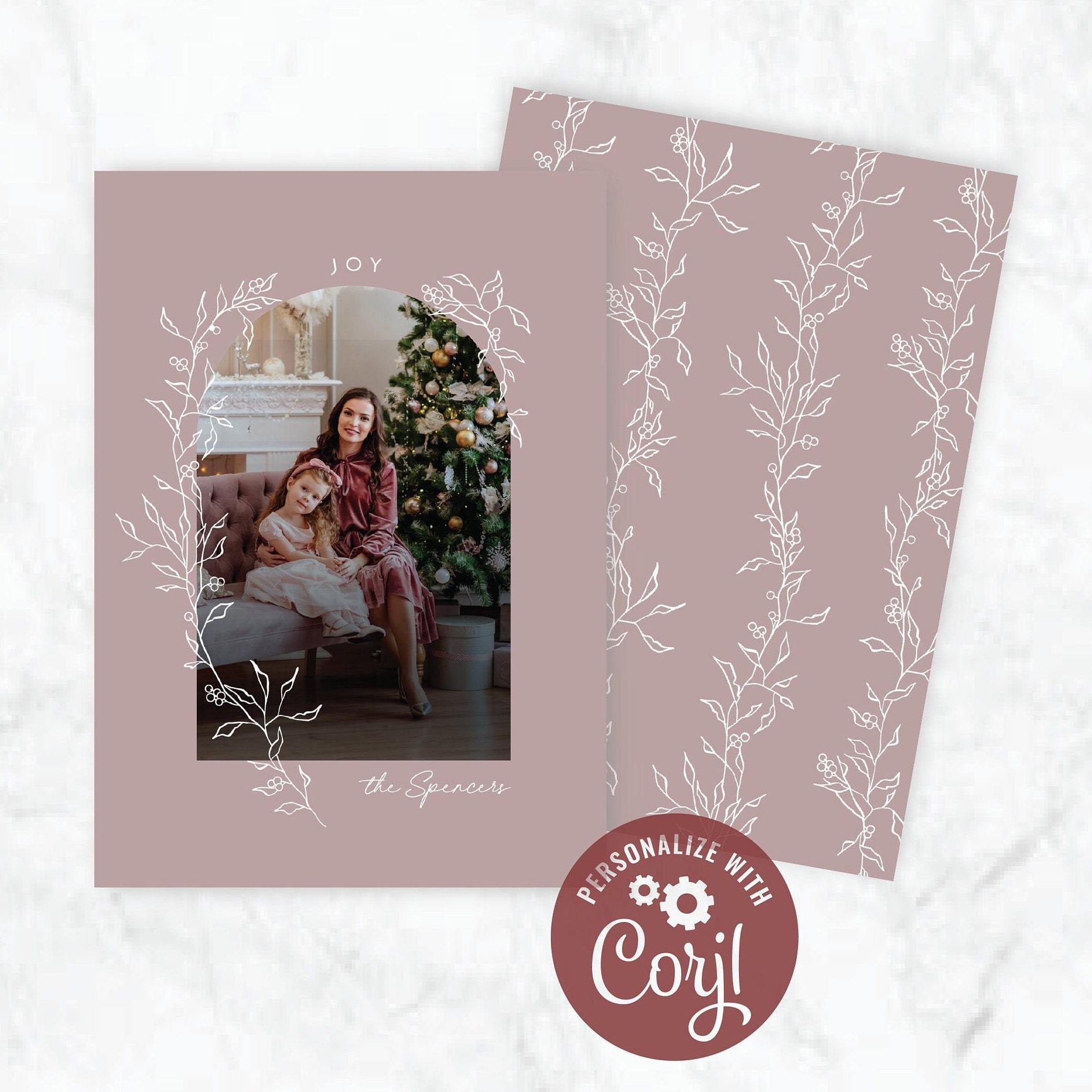 Boho Branch Holiday Joy Arch Photo Christmas Card Customizable - Etsy