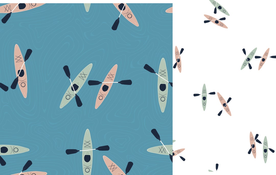 2 Kayaks in Lake Seamless Patterns PNG Digital File Download With ...