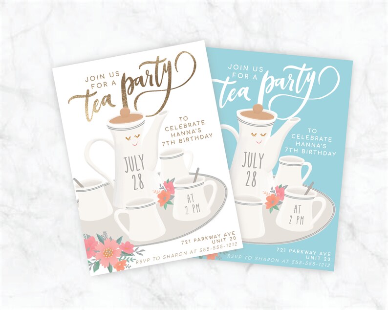 Cute Tea Party Custom Birthday Party Invitation Download - Etsy