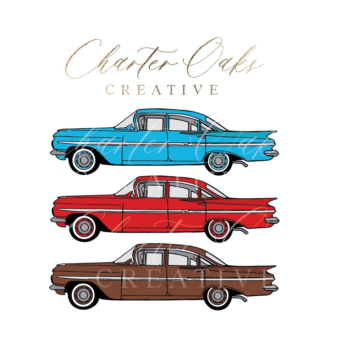1959 Chevy Chevrolet Impala Classic Car Vehicle Red, Blue, Brown SVG ...