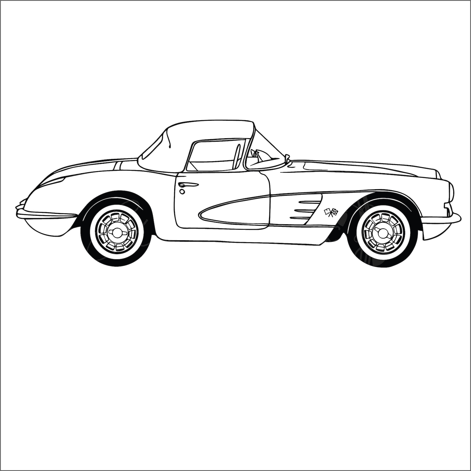 Classic Car Vehicle Line Drawing/illustration 1960 Corvette SVG Digital ...