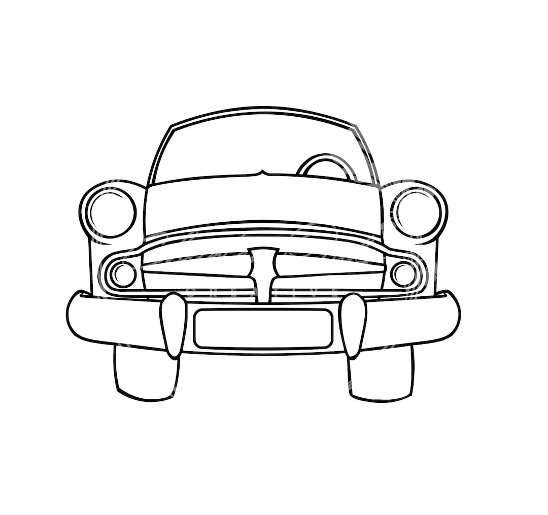 Classic Car Vehicle Front View Line Drawing SVG Digital File Download ...