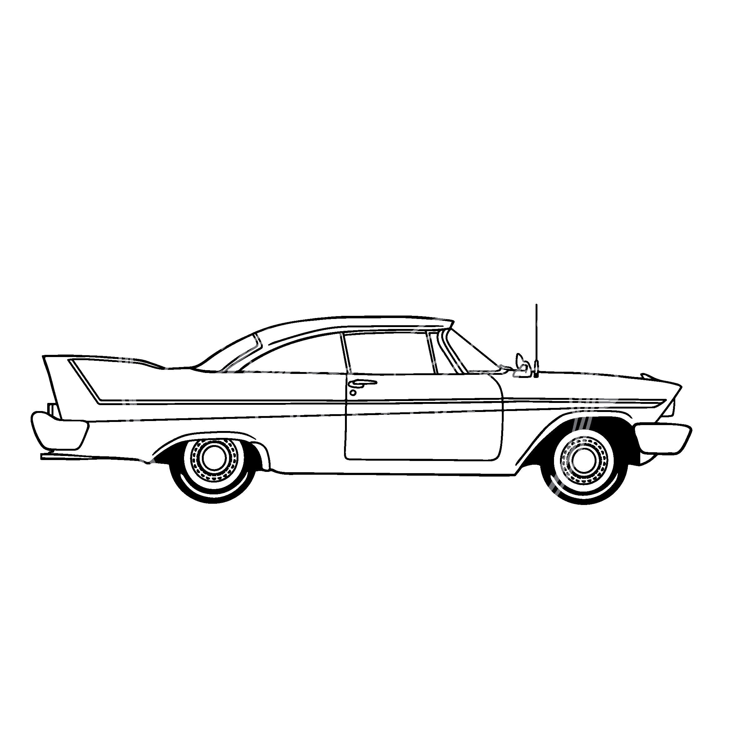 1958 Plymouth Fury Classic Car Vehicle Line Drawing SVG Digital File ...