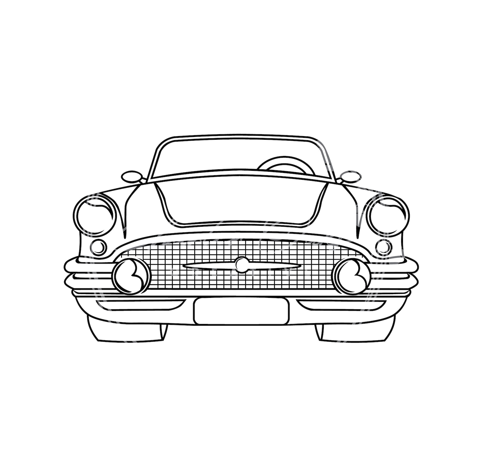 Classic Car/vehicle Front View Line Drawing/illustration SVG PNG ...