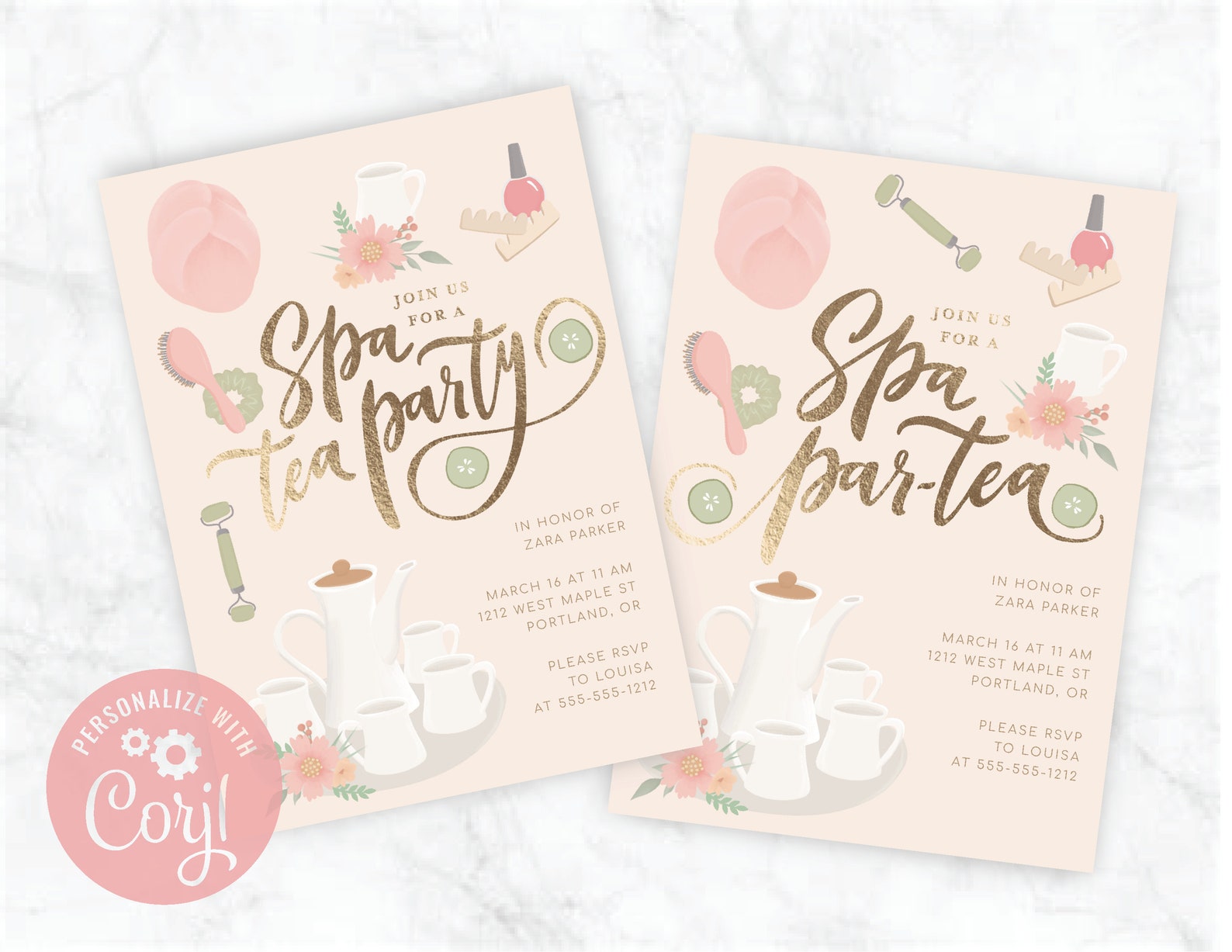 Elegant Spa Tea Party Par-tea Custom Party Invitation Download - Etsy