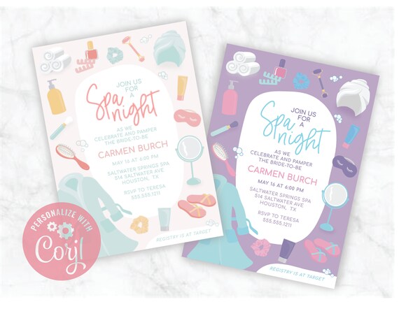 Spa Night Custom Bridal Shower Invitation Download - Etsy