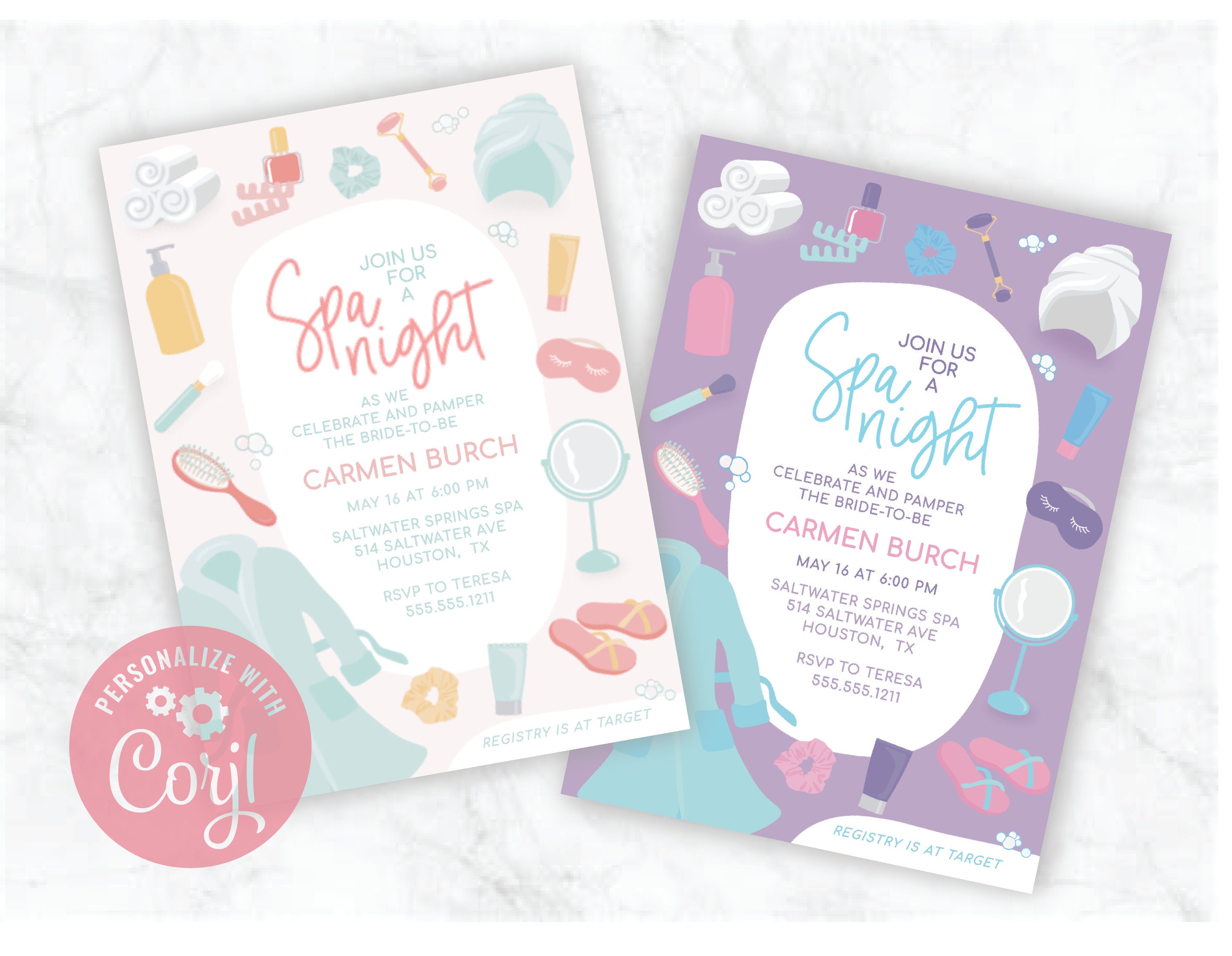 Spa Night Custom Bridal Shower Invitation Download - Etsy