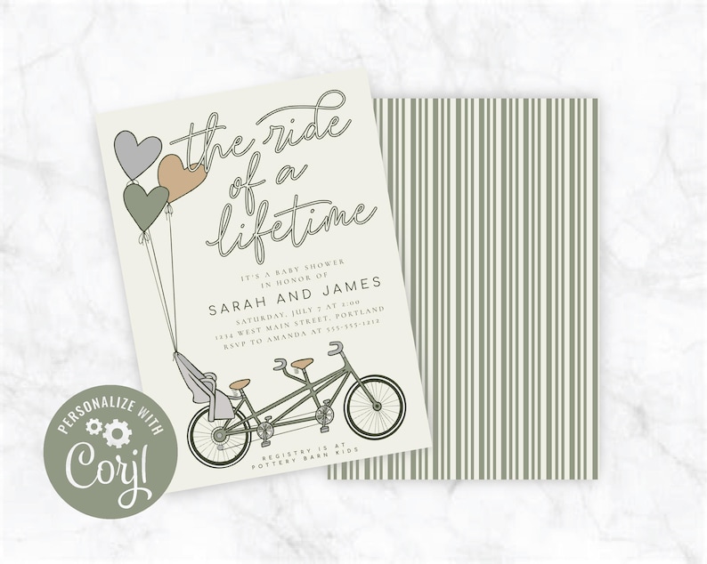 Ride of a Lifetime Tandem Bike With Baby Seat Shower Invitation ...