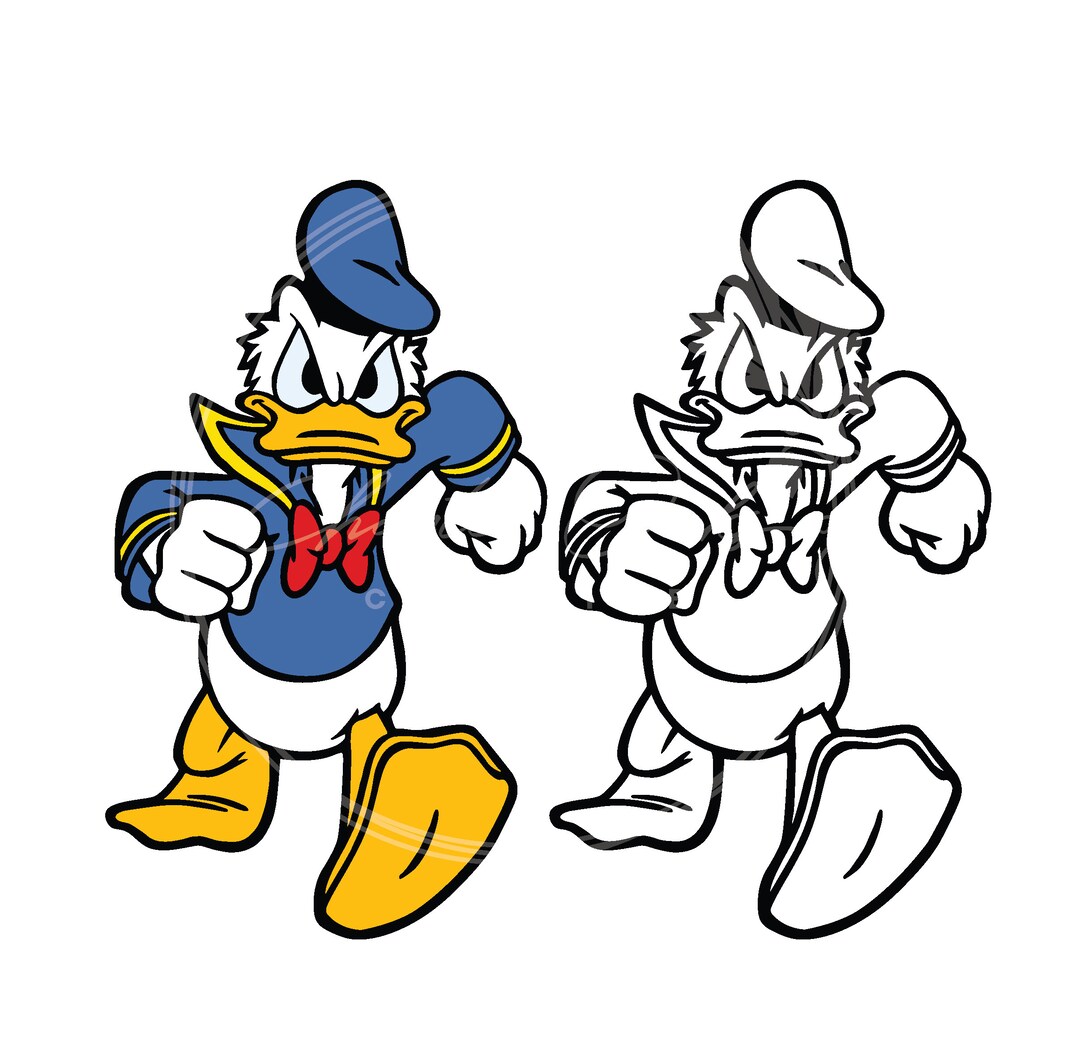 Angry Mad Donald Duck Line Drawing and Layered SVG PNG Digital Download ...