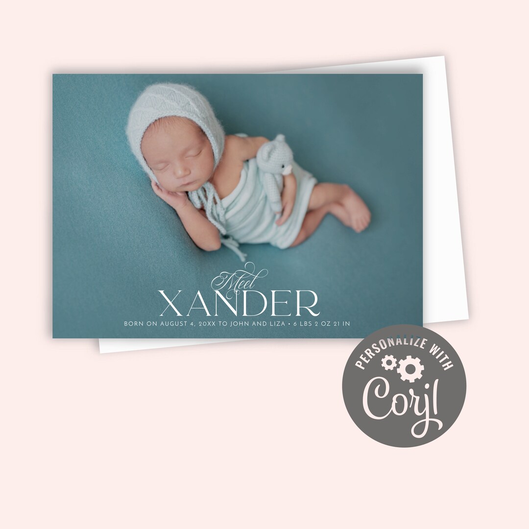 Elegant Meet Baby Script in White on Full-bleed Photo Announcement - Etsy